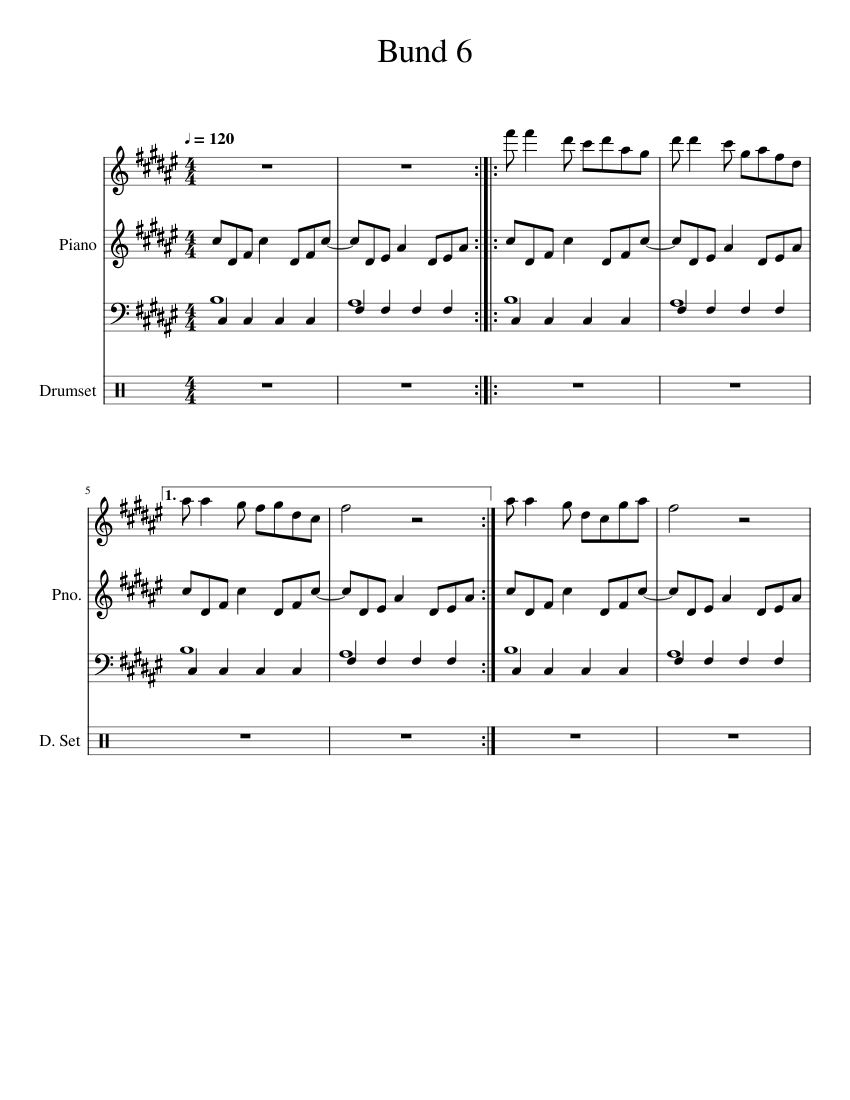 Bund 6 - Pilotredsun Sheet Music for Piano, Drum group (Mixed Duet ...
