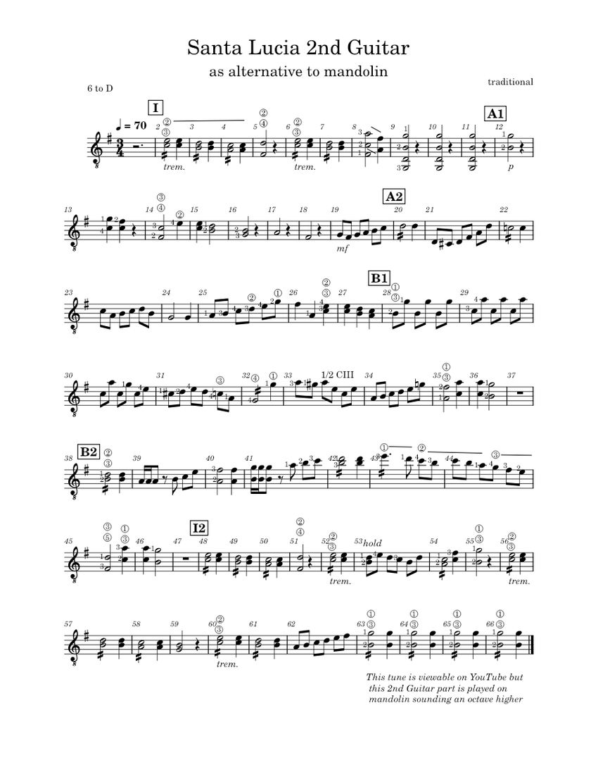 Santa Lucia – Misc tunes Sheet music for Guitar (Mixed Ensemble ...