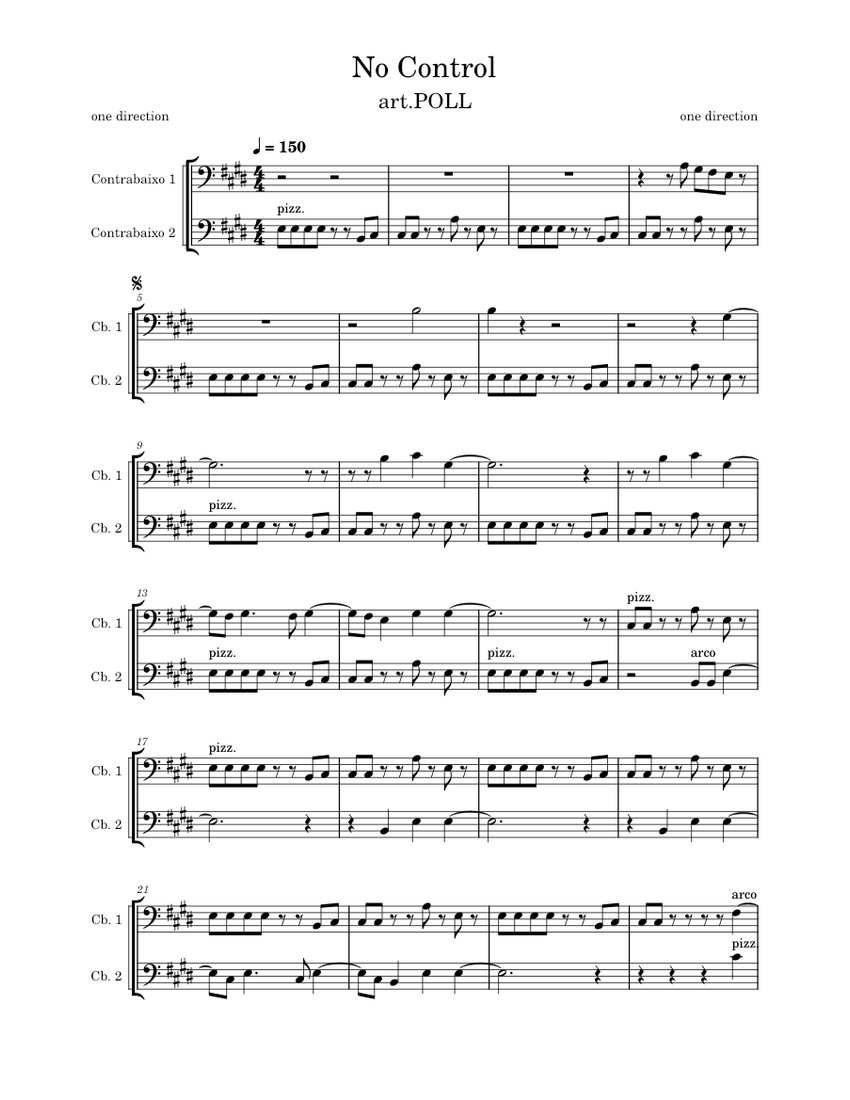 No control – One Direction No Control 1D doubledoublebass Sheet Music ...
