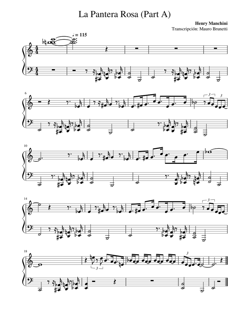 Pantera Rosa PARTE A - Henry Mancini Sheet music for Piano (Solo ...