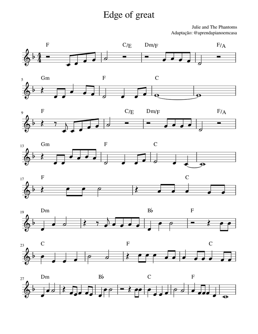 Edge of great Sheet Music with Chords for Piano (Solo) easy | MuseScore.com