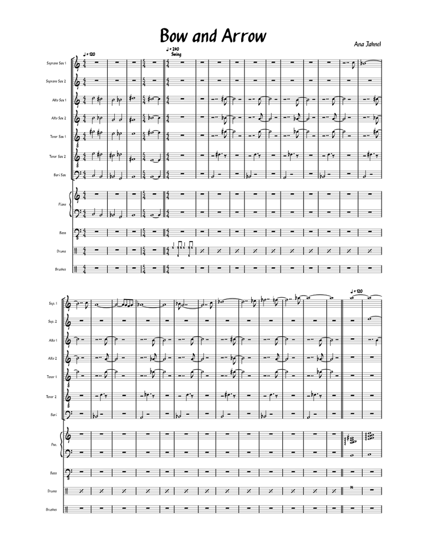 Bow and Arrow - Sax Septet Composition Sheet music for Piano, Saxophone alto, Saxophone tenor ...