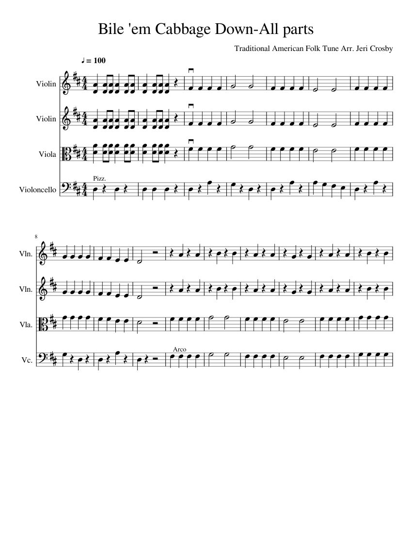 Bile em Cabbage Down All parts Sheet Music for Violin, Viola, Cello ...