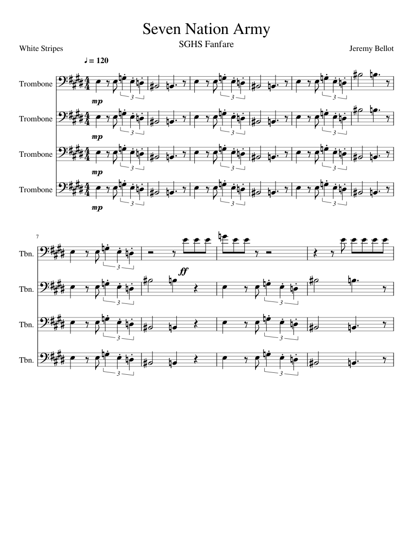 Seven Nation Army Sheet music for Trombone (Mixed Quartet) | Musescore.com