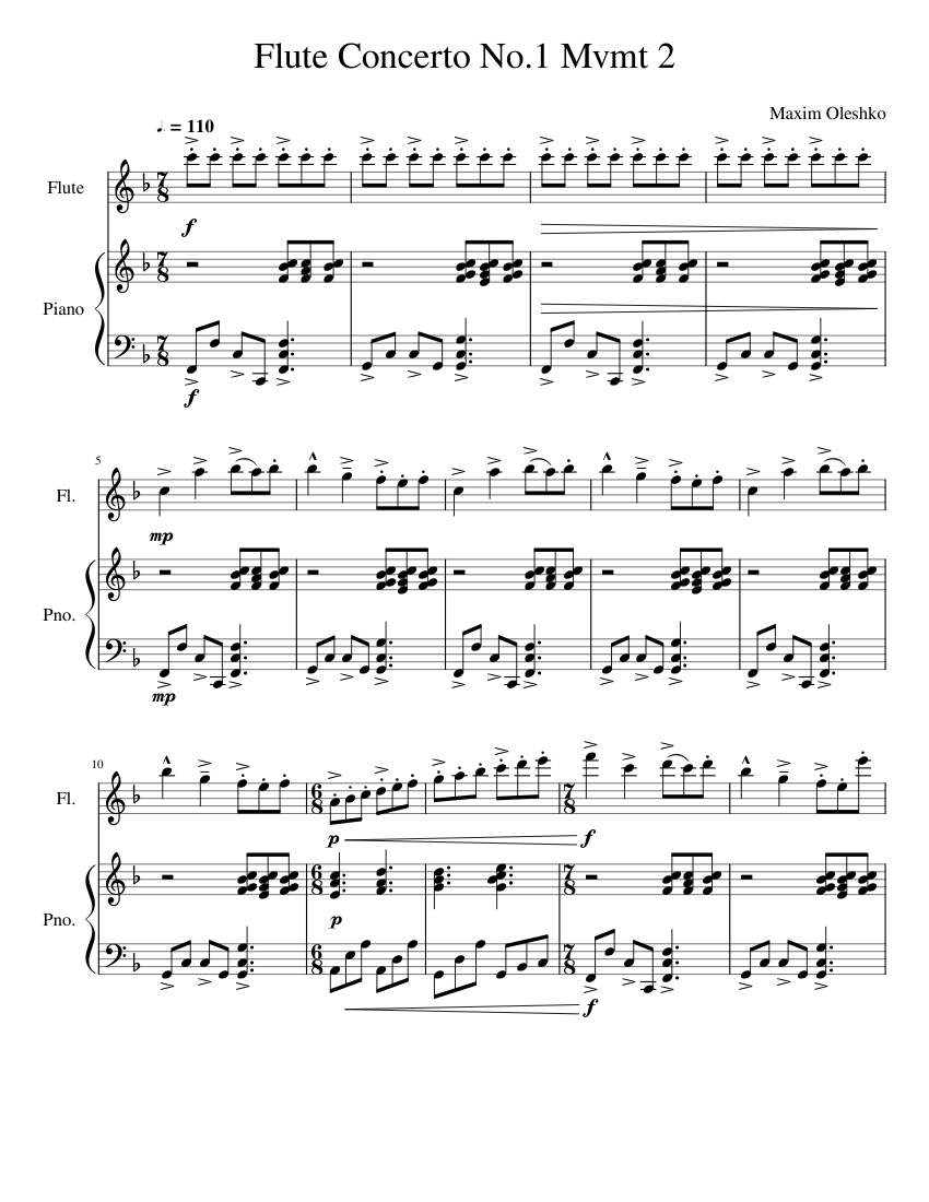 Flute Concerto No.1 Mvmt 2 Sheet music for Piano, Flute (Solo ...