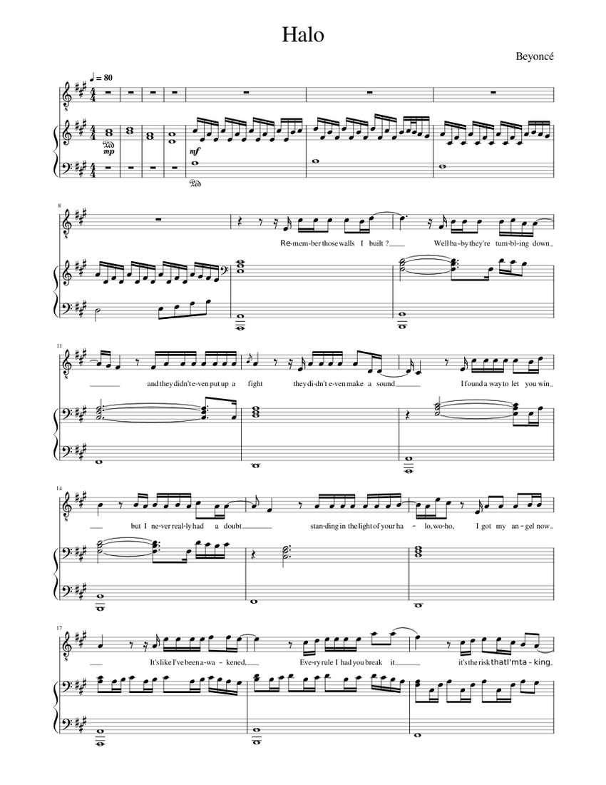 Halo - Beyoncé Sheet music for Piano, Vocals (Piano-Voice) | Musescore.com