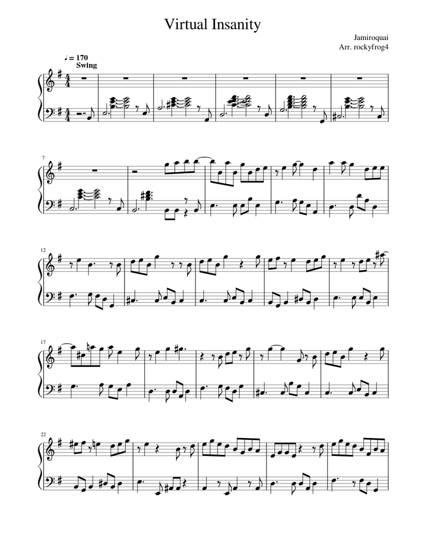 Virtual Insanity Sheet Music for Piano (Solo) | MuseScore.com