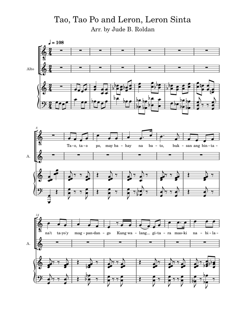 Tao, Tao Po and Leron, Leron Sinta Sheet music for Piano, Alto, Vocals ...