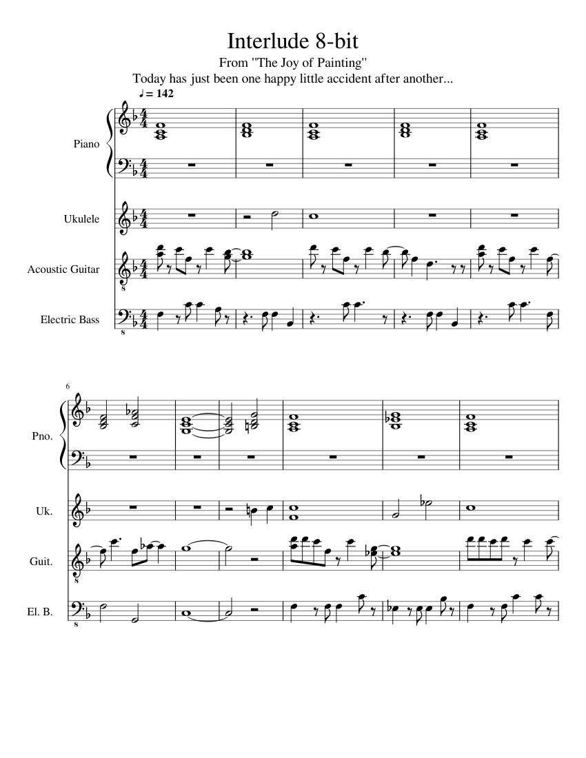 Bob Ross Theme (8-bit) Sheet Music for Piano, Guitar, Bass guitar ...