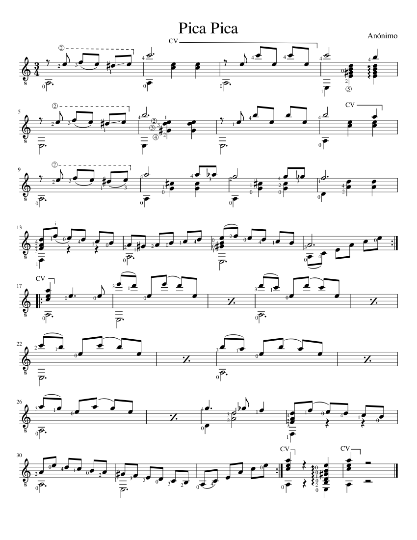 Pica Pica Sheet music for Guitar (Solo) | Musescore.com
