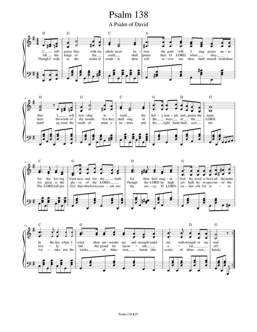 Psalm 138 KJV Sheet Music for Piano (Solo) | MuseScore.com