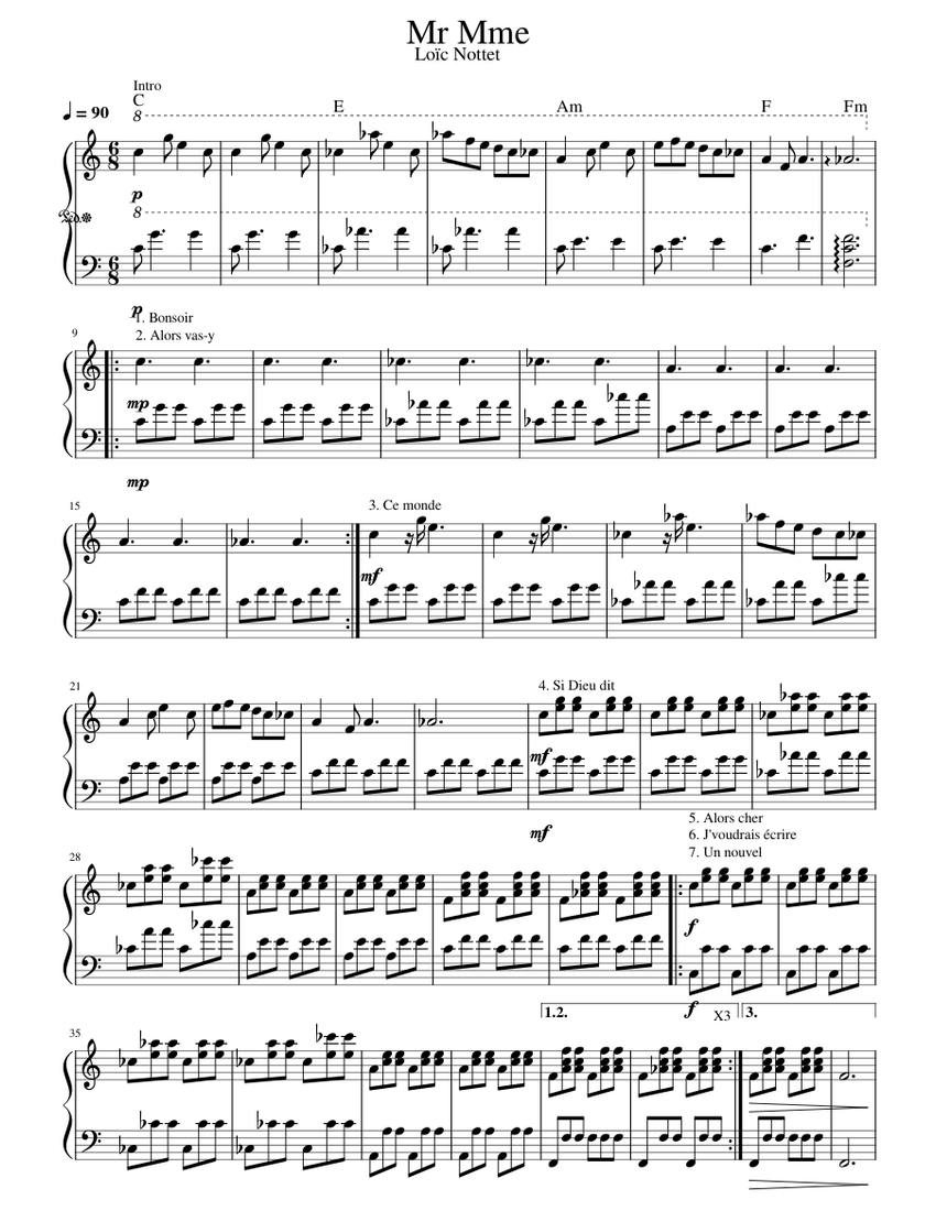 Mr Mme – Loïc Nottet (en Do) - piano tutorial