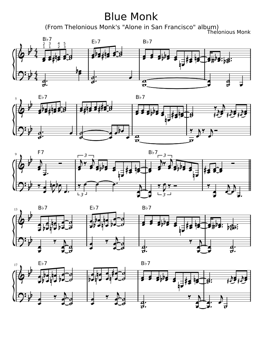 Blue monk - Thelonious Monk Sheet Music with Chords for Piano (Solo ...