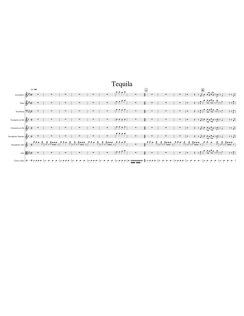 Tequila Sheet music for Trombone, Accordion, Flute, Clarinet in b-flat ...