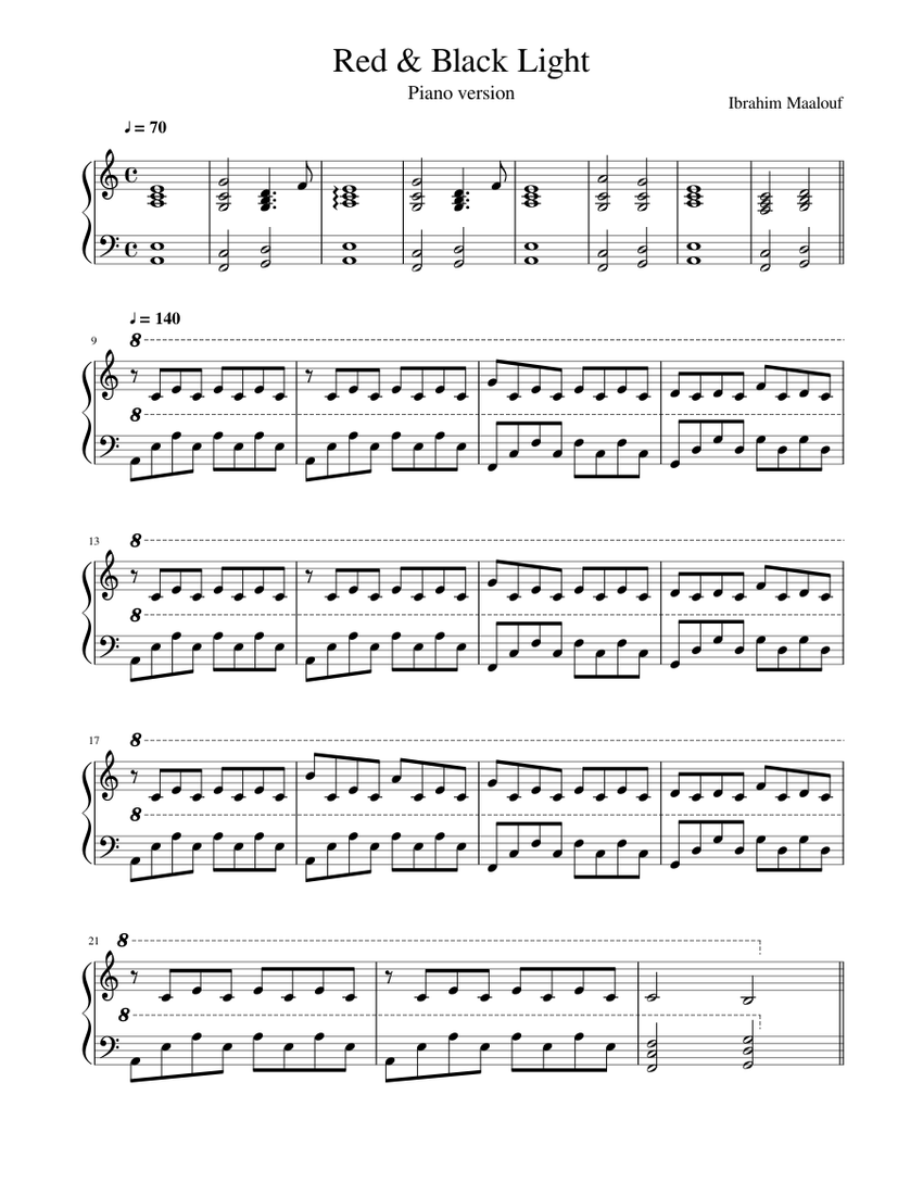 Red & Black Light (by Ibrahim Maalouf) Sheet music for Piano (Solo ...