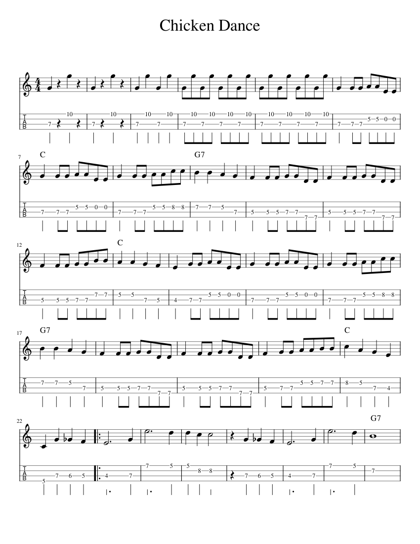 Chicken Dance Sheet Music and Tab with Chords for Ukulele (Solo ...