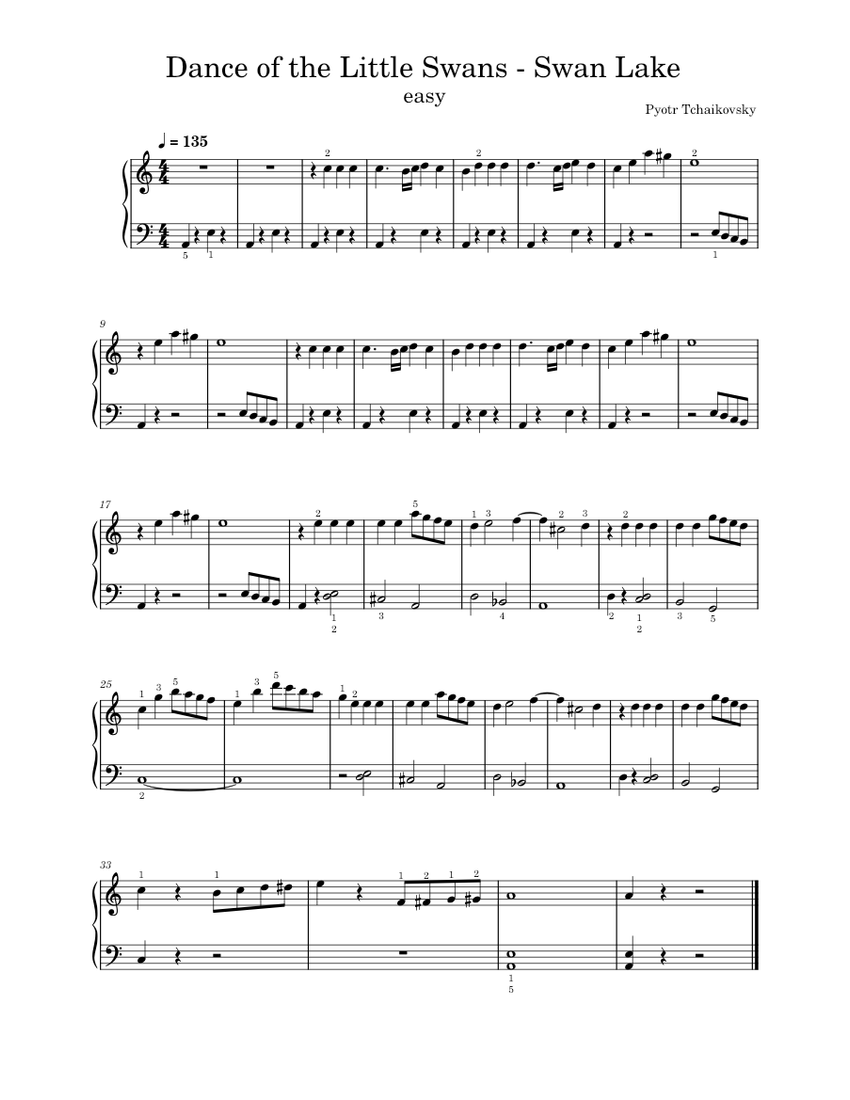 Dance of the Little Swans - Pyotr Tchaikovsky Sheet Music for Piano (Solo) Easy | MuseScore.com