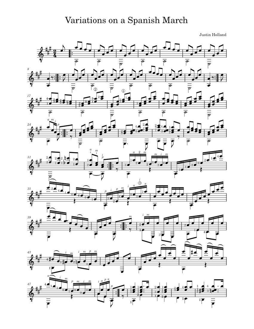 Variations on a Spanish March - Justin Holland Sheet Music for Guitar ...