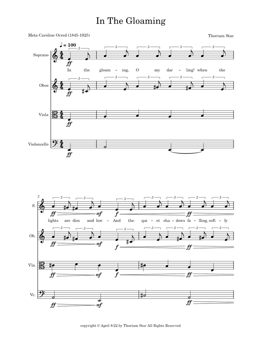 In The Gloaming Sheet music for Soprano, Oboe, Viola, Cello (Mixed ...