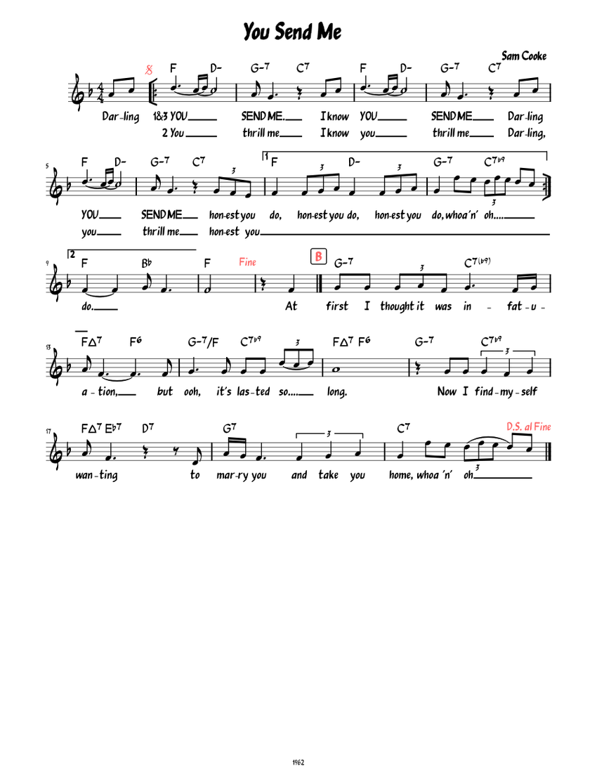 You Send Me (Lead sheet with lyrics formatted for iPad) Sheet Music ...