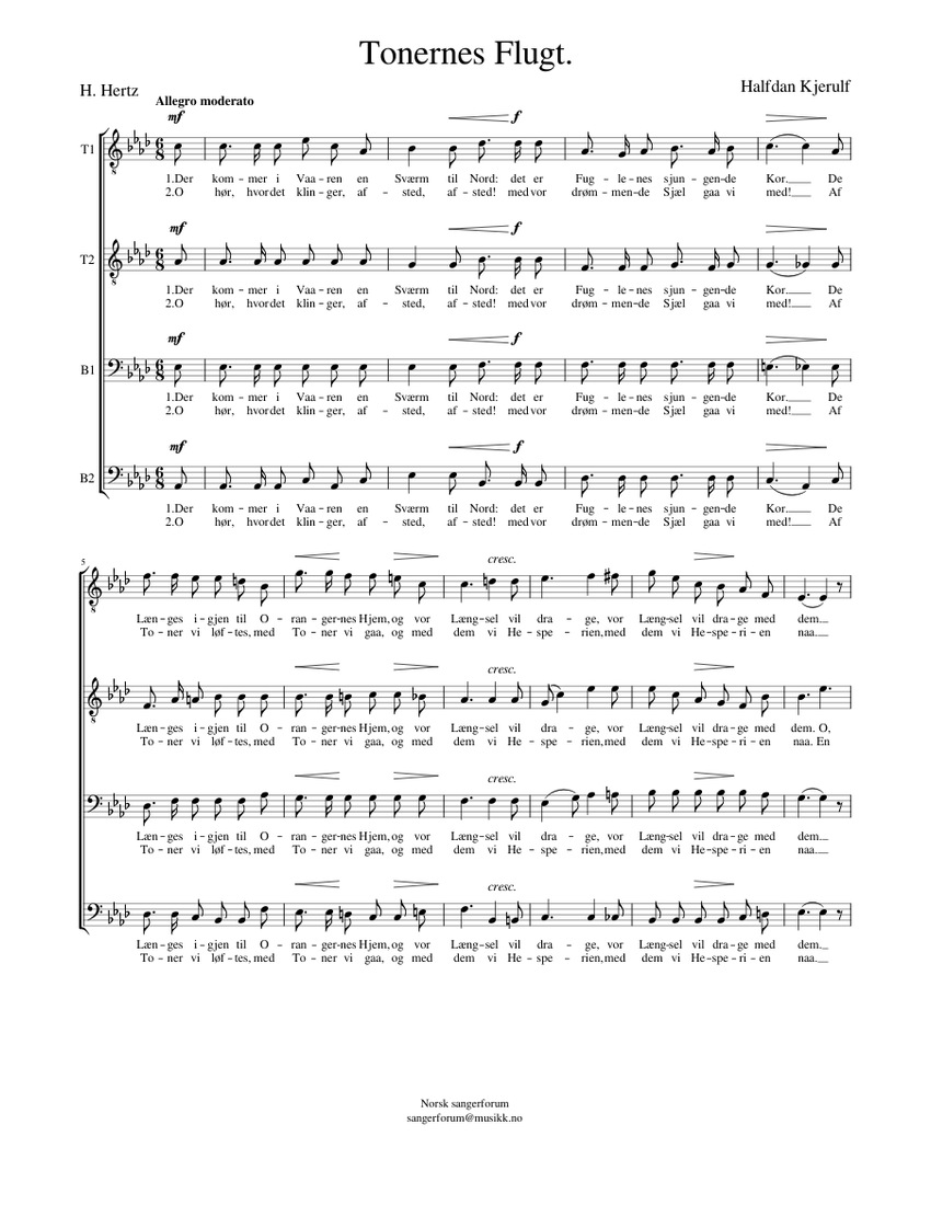 Tonernes Flugt Sheet music for Tenor, Bass voice, Baritone (Choral ...