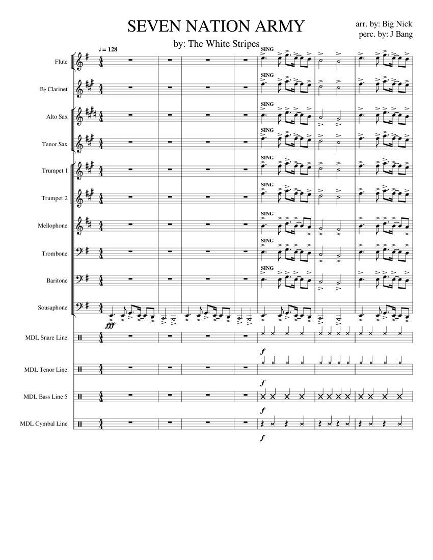 Seven Nation Army: Marching Band Arrangement Sheet Music for Trombone ...