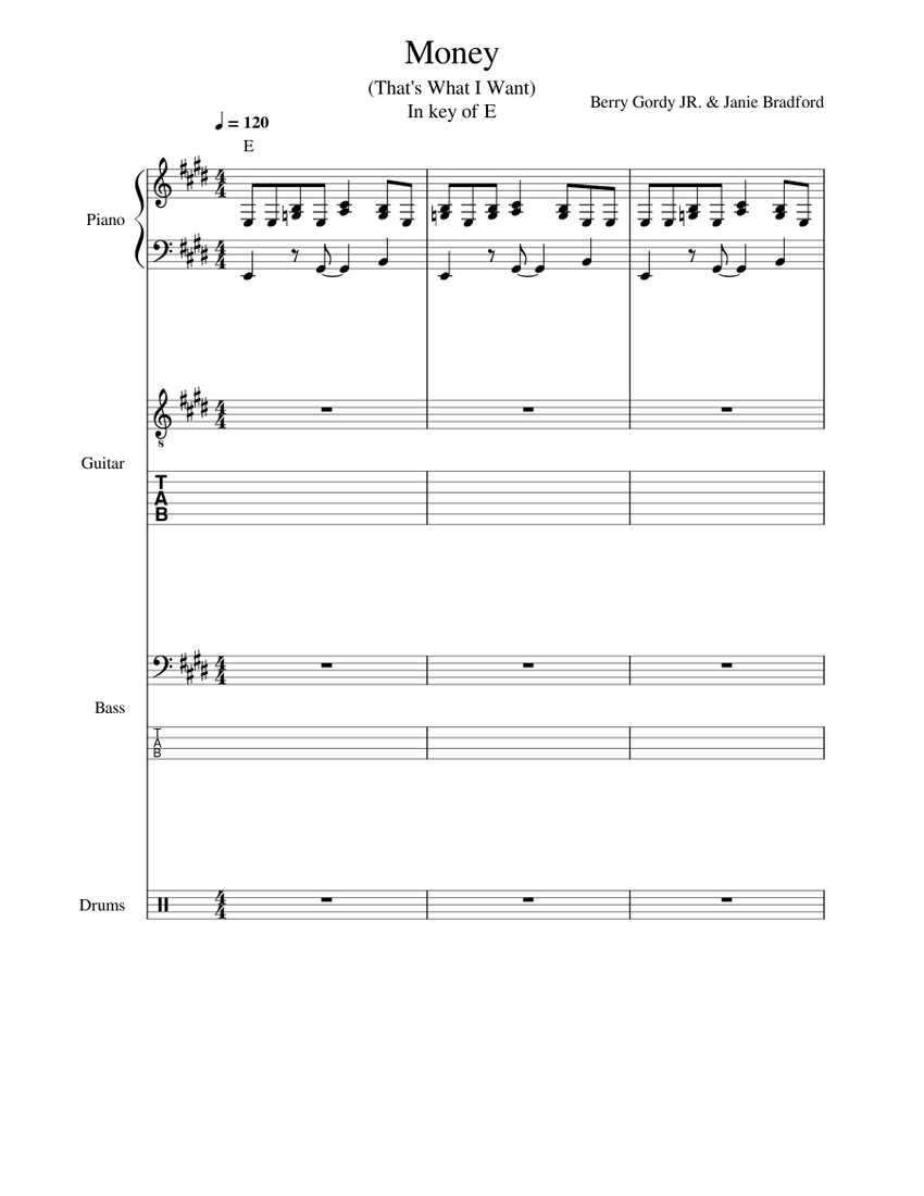 Money Sheet music for Piano, Guitar, Bass guitar, Drum group (Jazz Band ...