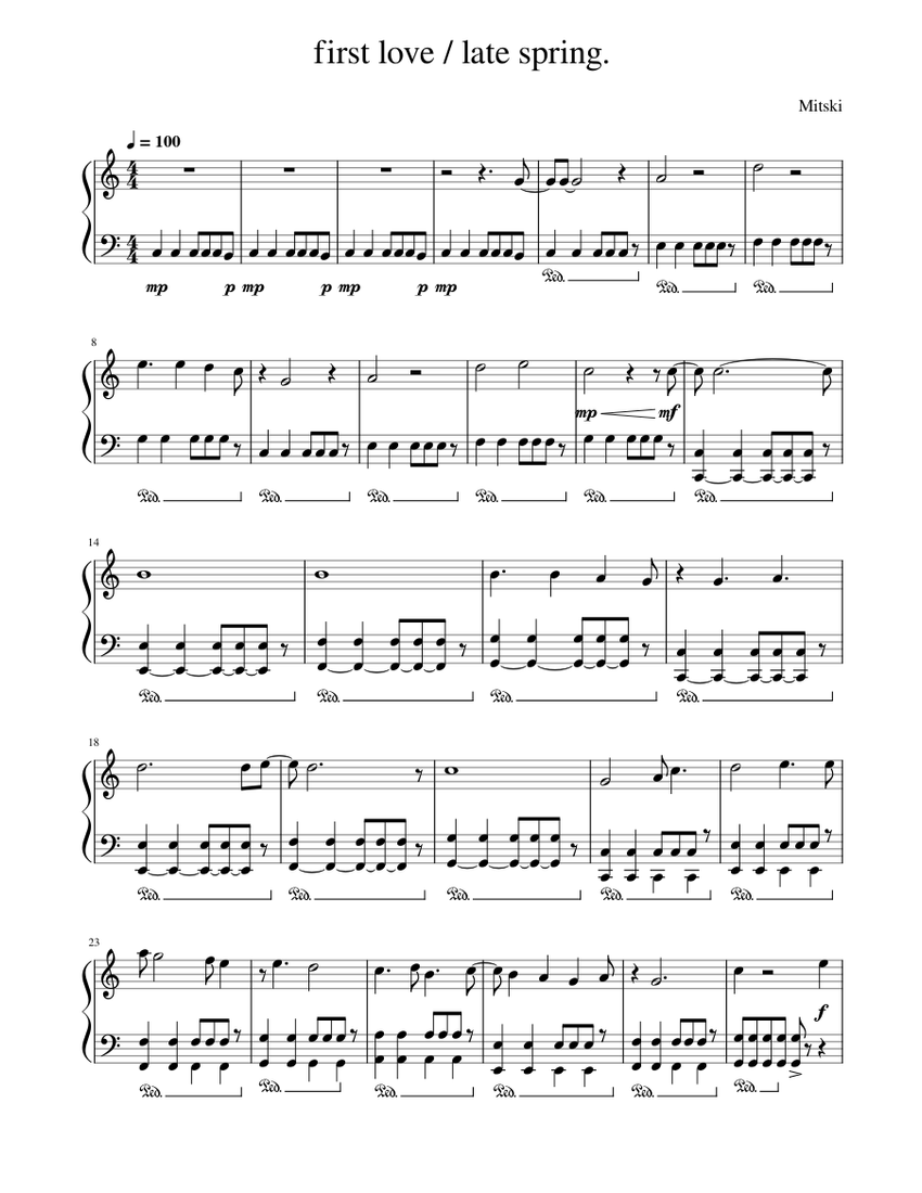 First Love / Late Spring – Mitski (Solo Piano) Sheet music for Piano ...