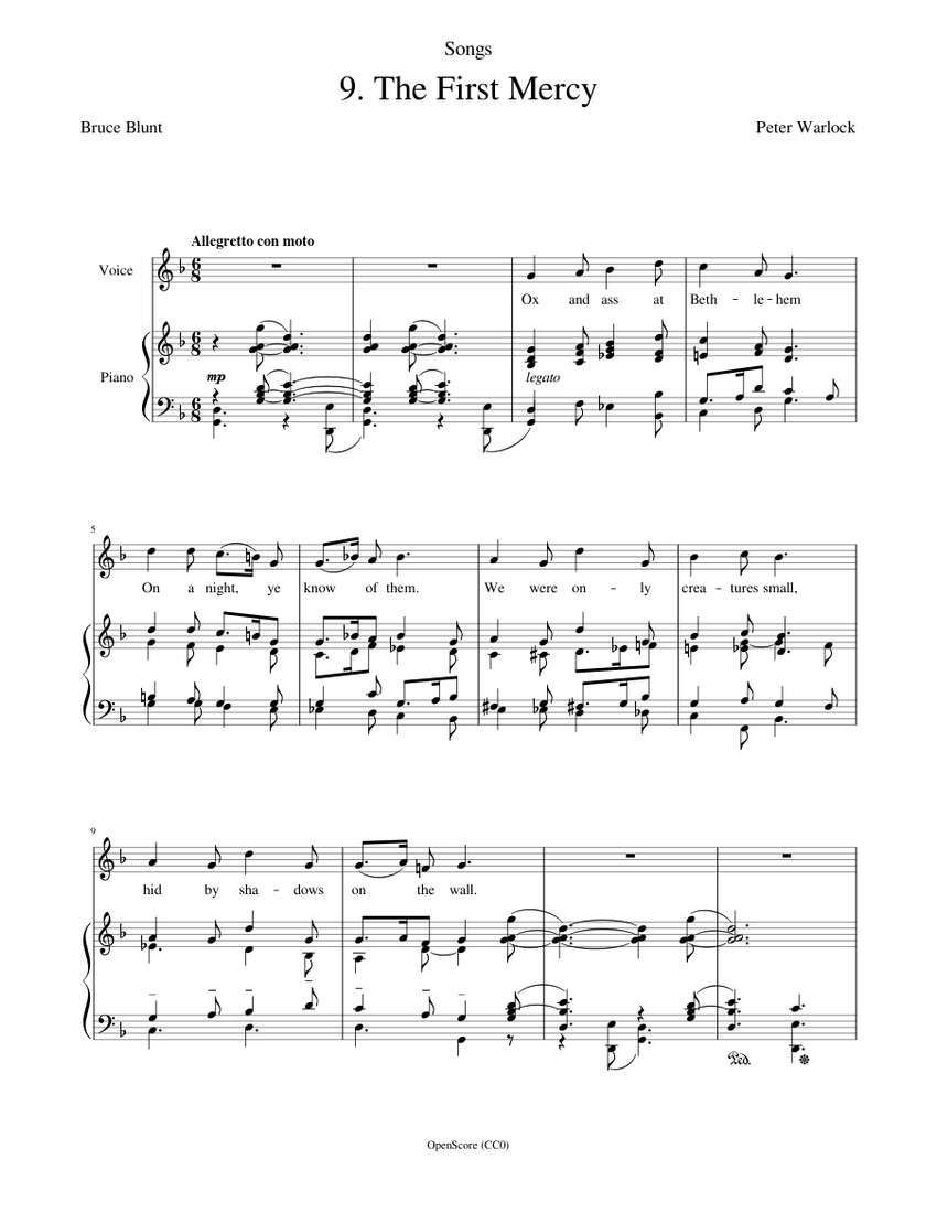 Warlock, Peter - Songs, No.9 - The First Mercy Sheet Music for Piano ...