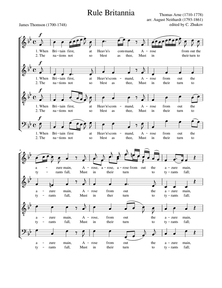 British patriotic song - Rule Britannia Sheet Music for Vocals (SATB ...
