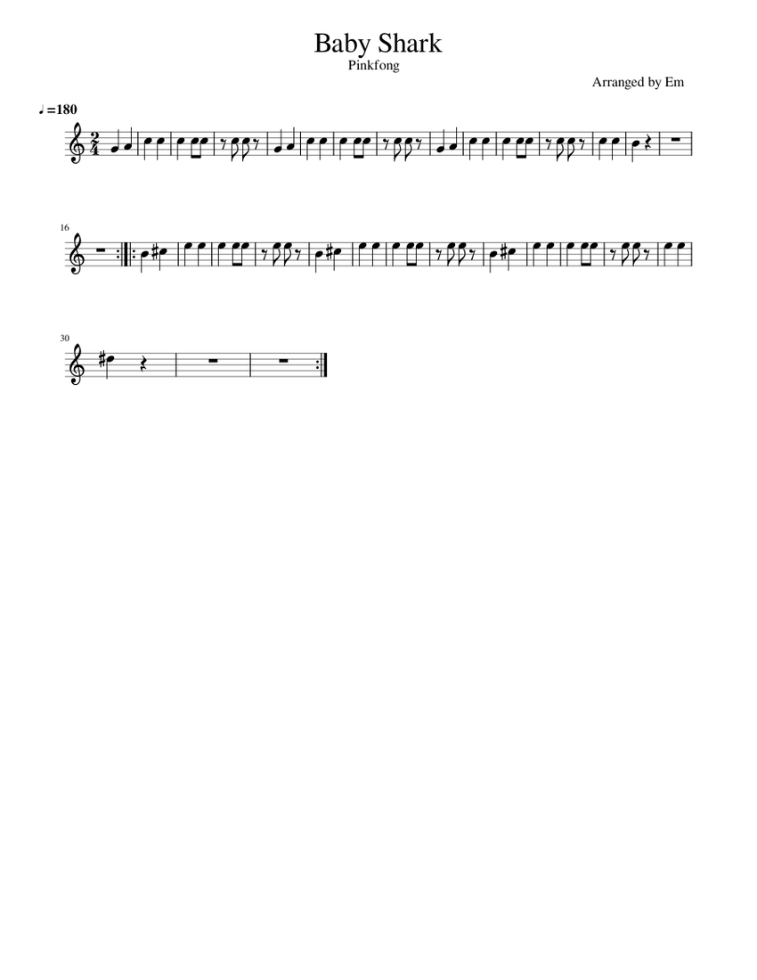 Baby Shark - Misc Cartoons Sheet Music for Flute (Solo) | MuseScore.com