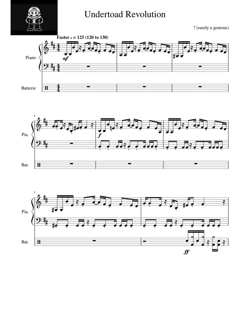 Undertoad Revolution Sheet music for Piano, Drum group (Mixed Duet ...