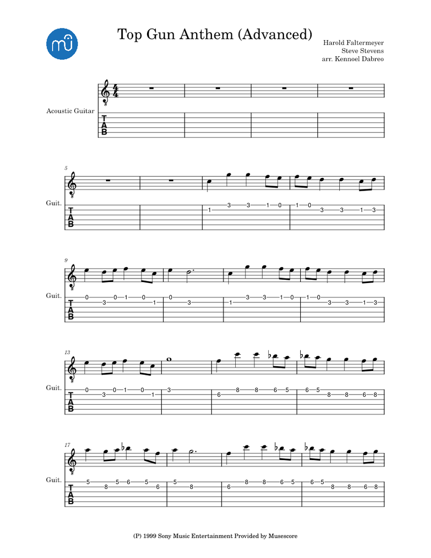 GTR55-M6 Top Gun Anthem(Advanced) Sheet music for Guitar (Solo ...