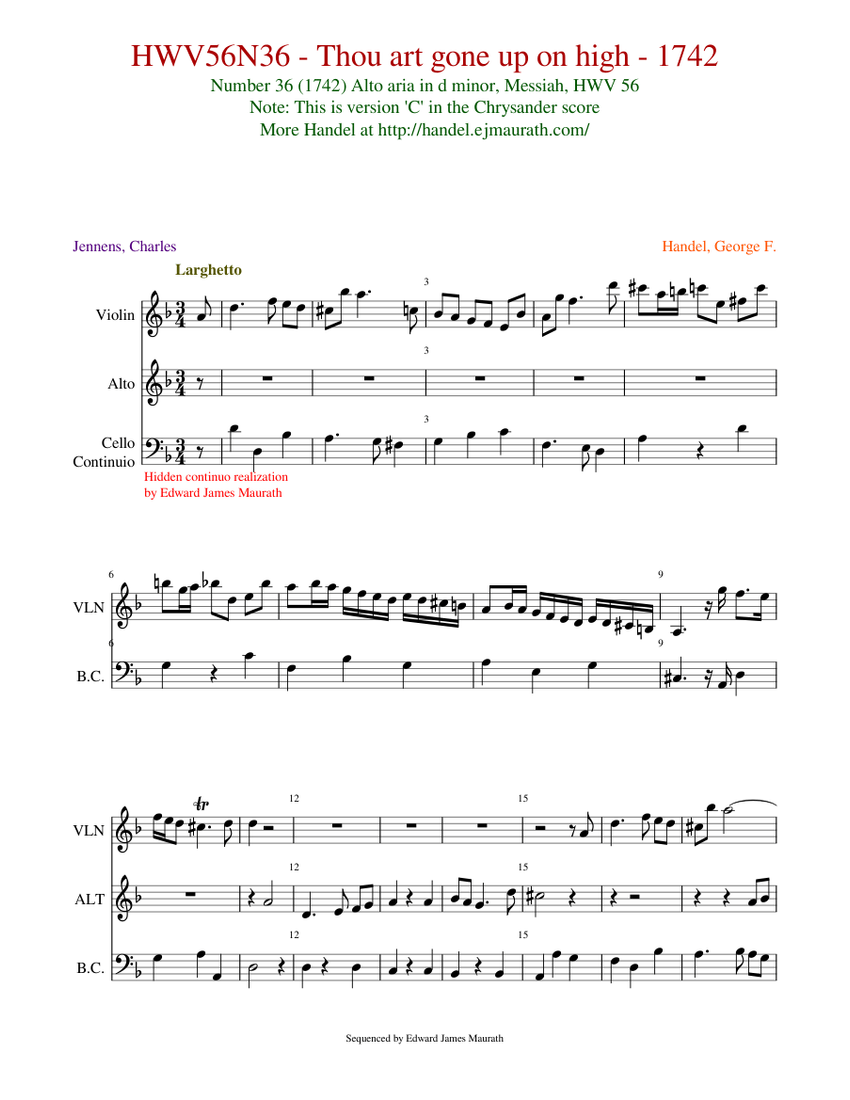 HWV56N36 - Thou art gone up on high - 1742 Sheet Music for Violin (Solo ...