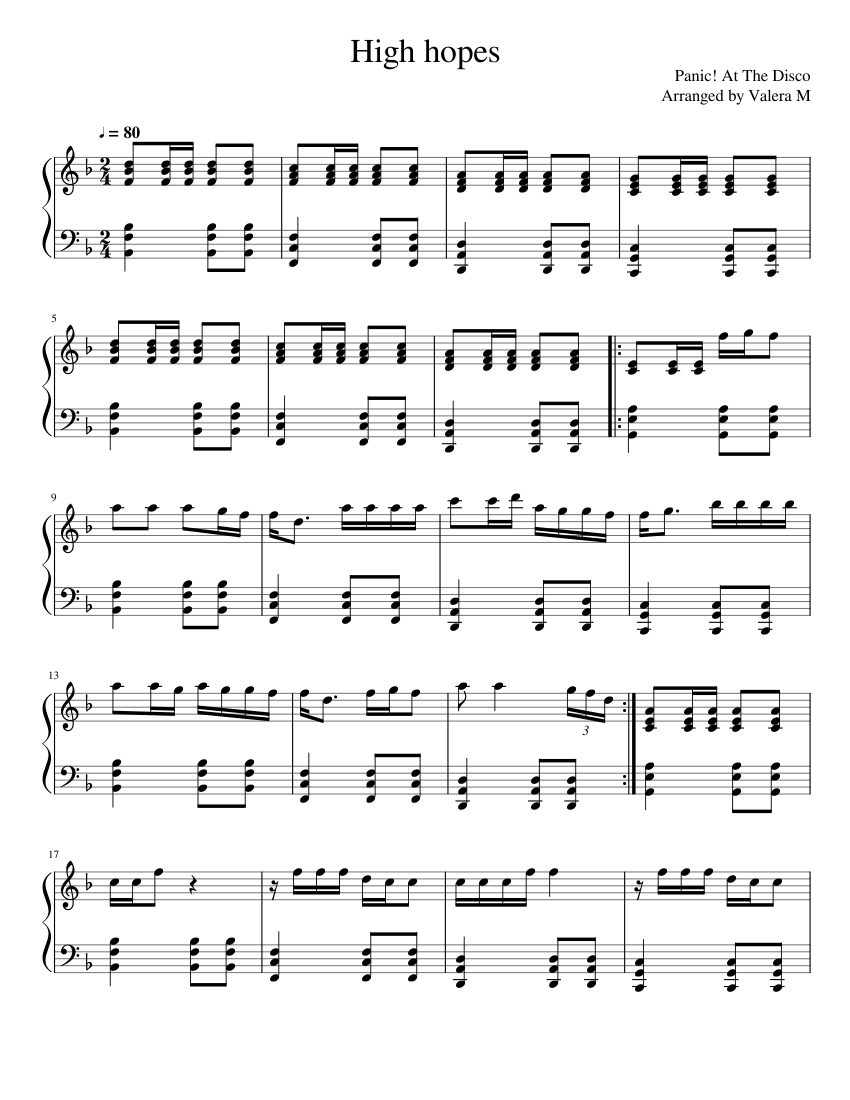 High Hopes Sheet music for Piano (Solo) | Musescore.com