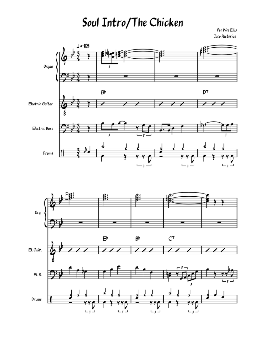 The chicken – Jaco Pastorius Soul Intro Sheet Music with Chords for ...