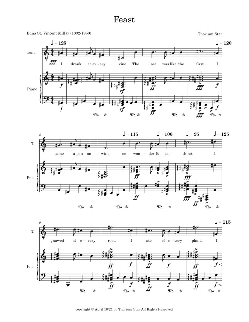 Feast Sheet music for Piano, Tenor (Piano-Voice) | Musescore.com