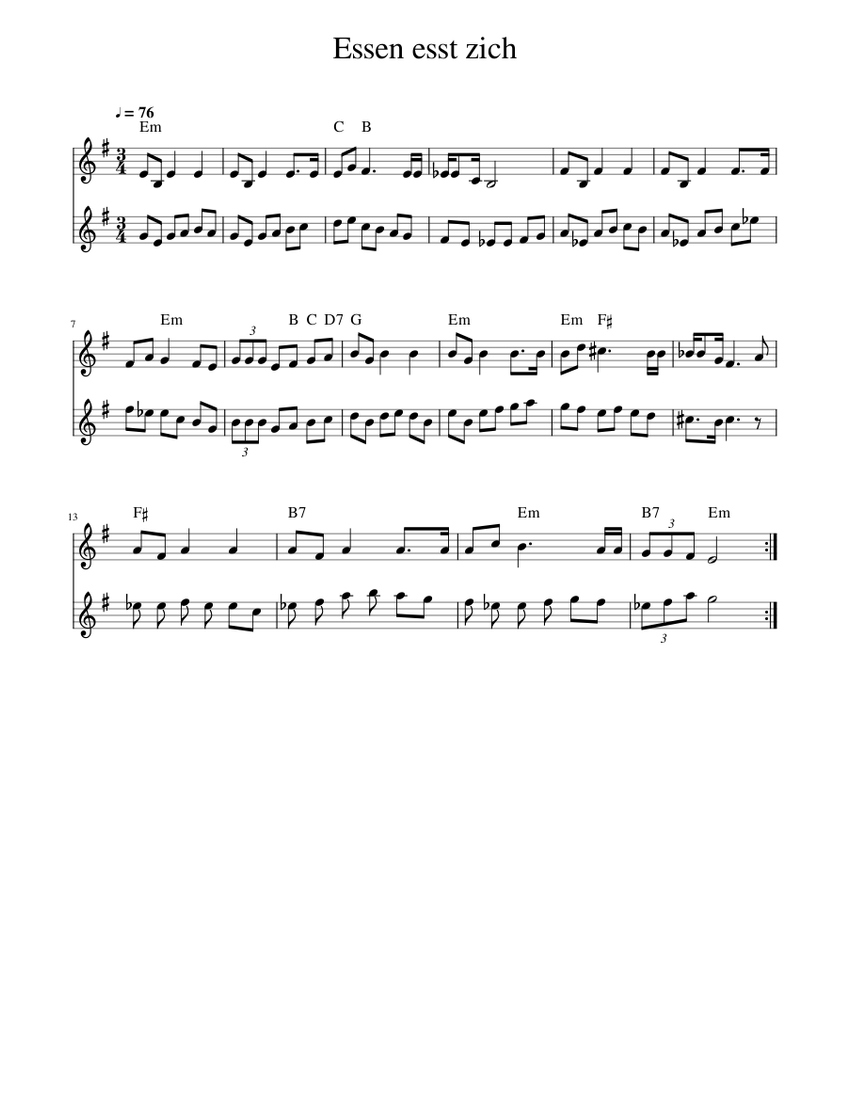 Essen esst zich Sheet music for Piano (Piano Duo) | Musescore.com