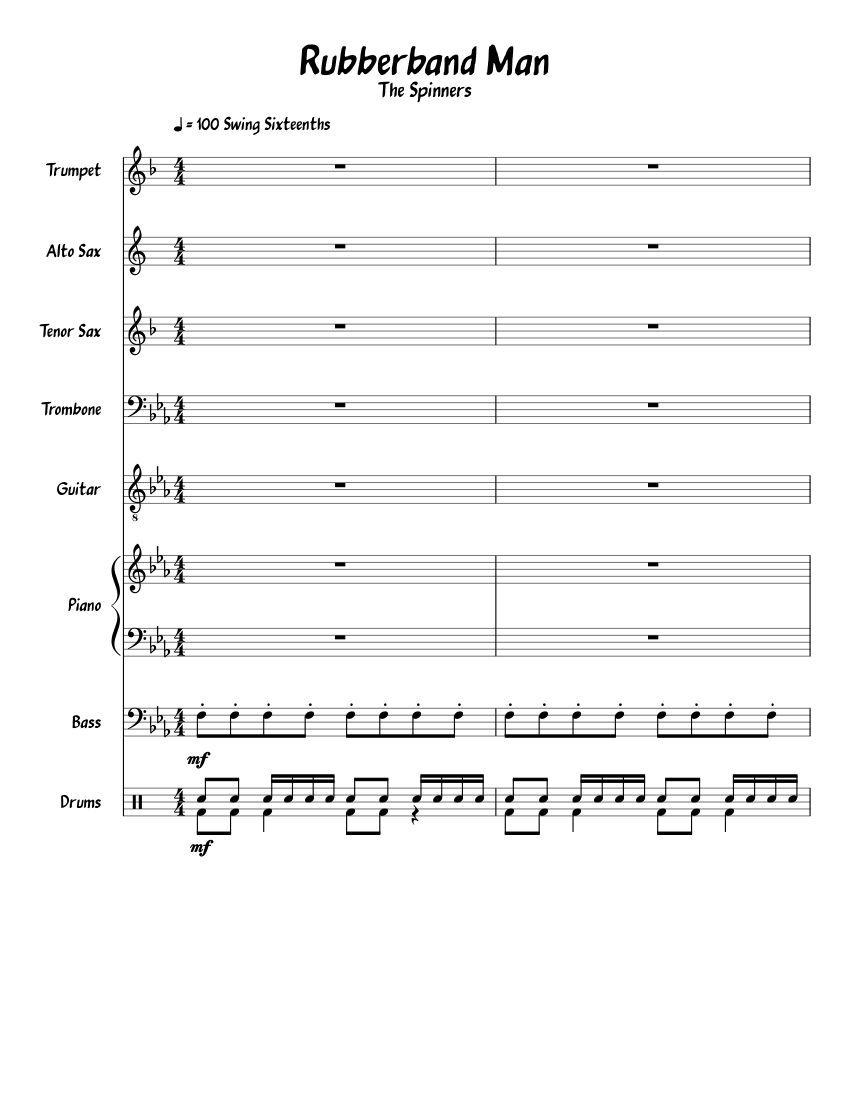 Rubberband Man (by The Spinners) Sheet music for Piano, Trombone ...