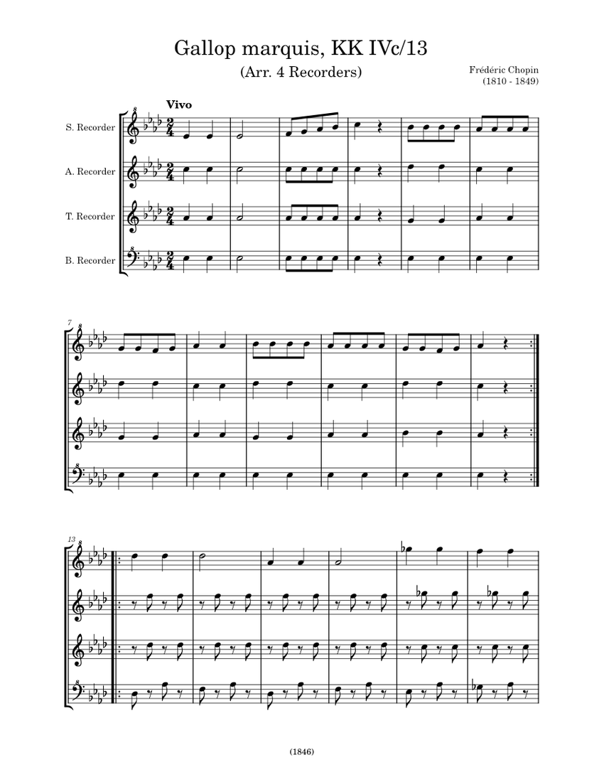 (1810 - 1849) Frédéric Chopin - Gallop marquis, KK IVc/13 (Arr. 4 ...