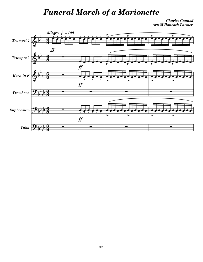 Funeral March of a Marionette Sheet Music for Trombone, Cornet, Tuba ...