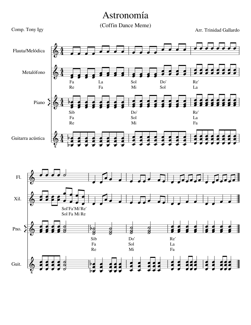 Astronomia Sheet music for Piano, Flute, Guitar, Xylophone (Mixed ...