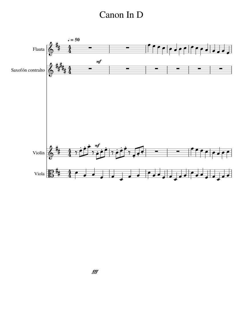 Canon In D Sheet music for Flute, Saxophone alto, Violin, Viola (Mixed ...