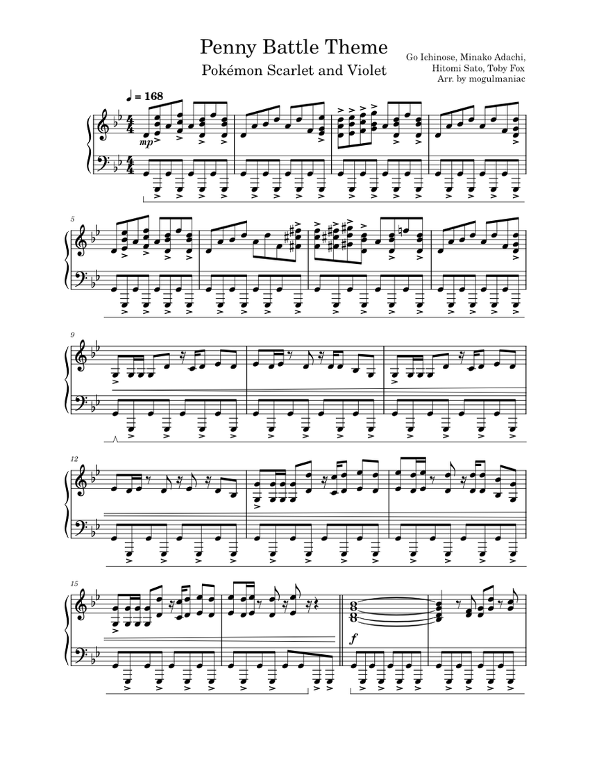 Penny Battle Theme - Pokémon Scarlet and Violet Sheet Music for Piano ...