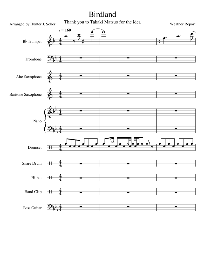 Birdland Sheet Music for Piano, Trombone, Saxophone alto, Saxophone ...