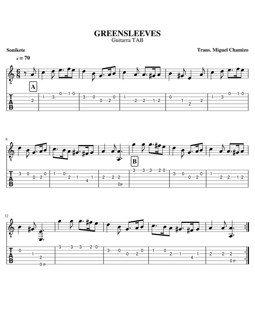 Greensleeves Sheet Music For Guitar Solo