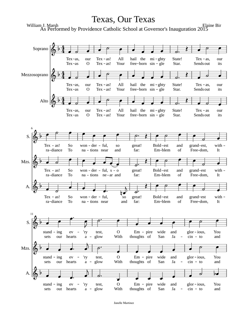 Texas Our Texas abridged melody Sheet Music for Soprano, Alto, Vocals ...