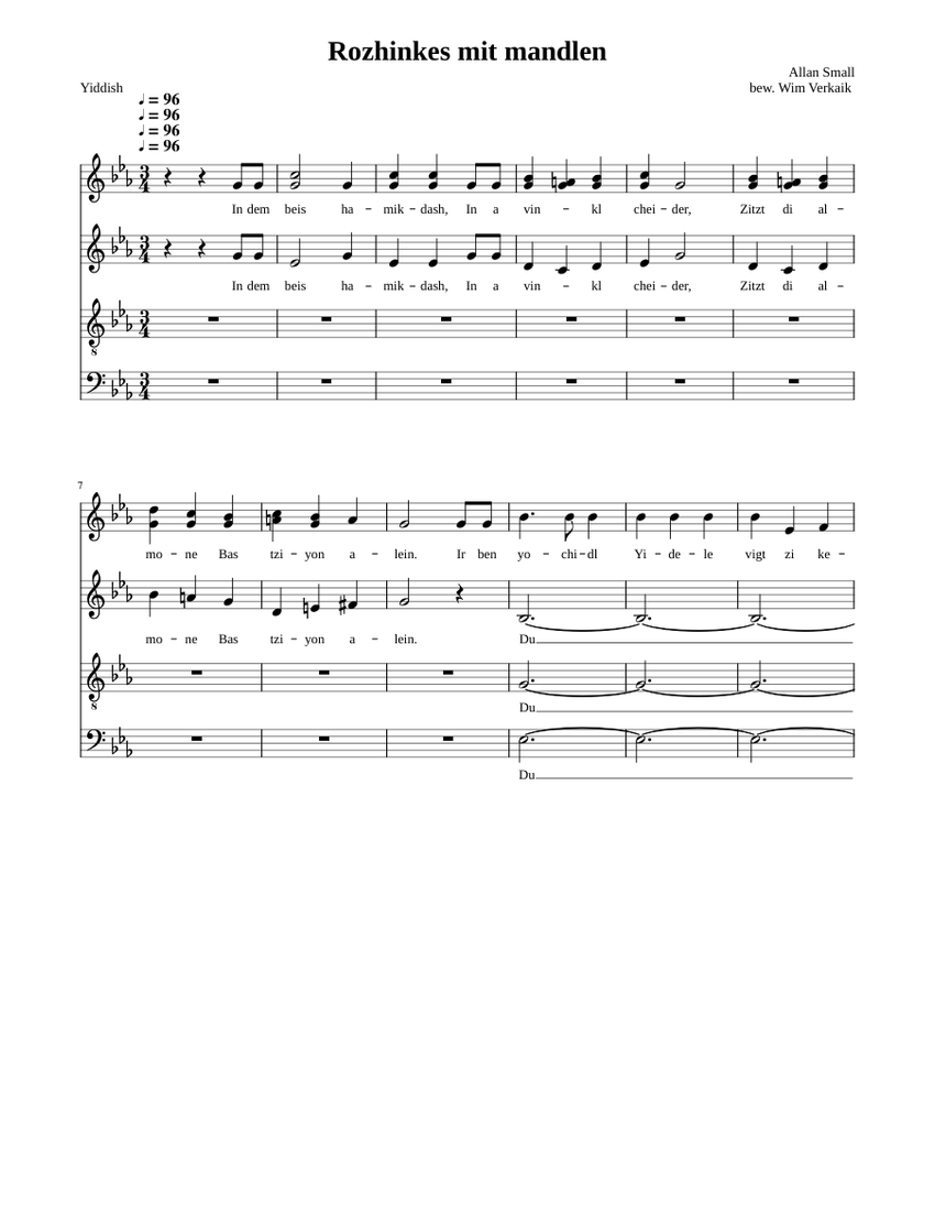 Rozhinkes mit mandlen - Willem Verkaik Sheet music for Vocals (Choral ...
