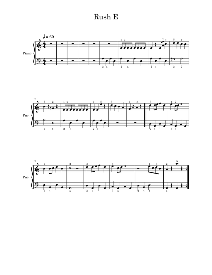 Rush E for teaching quarter and eighth notes and chamber playing Sheet ...