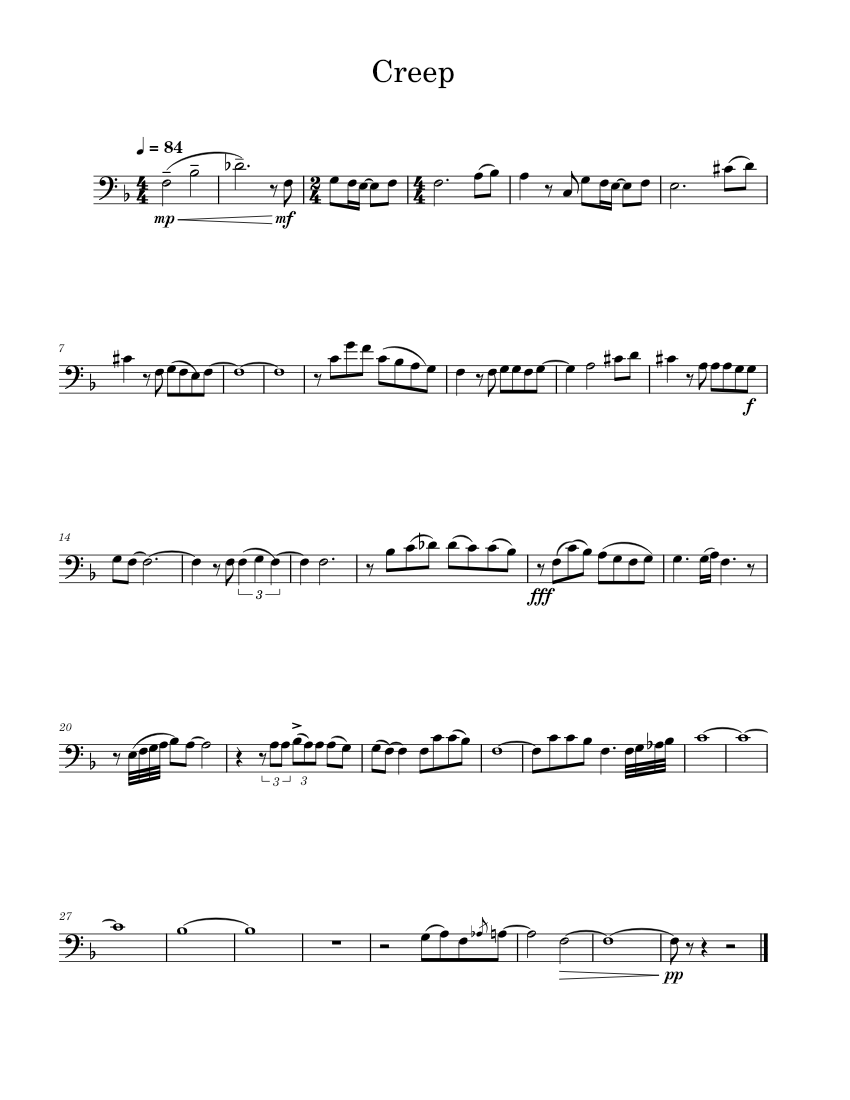 Creep – Bluecoats Creep Sheet Music for Baritone horn (Solo ...